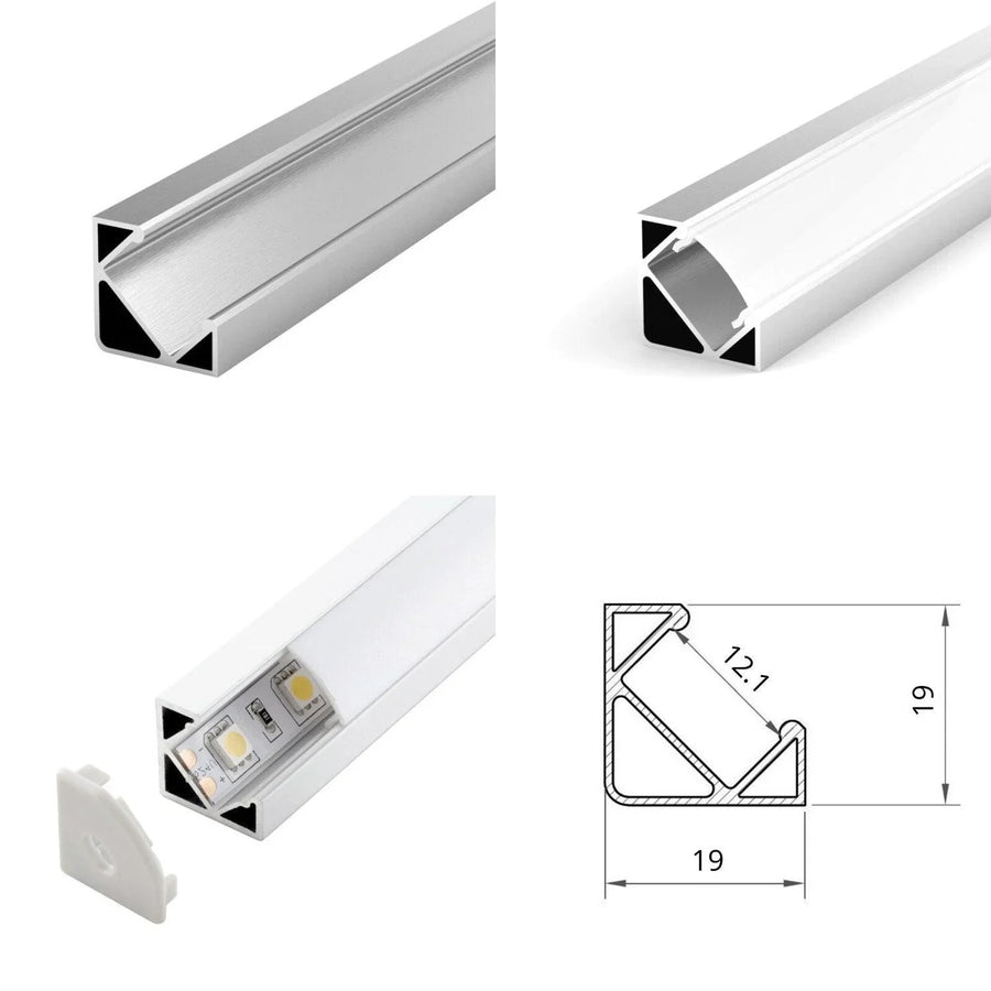 LED Strip Aluminium Corner Profile Milky Cover Cabinet Corner Profile ...