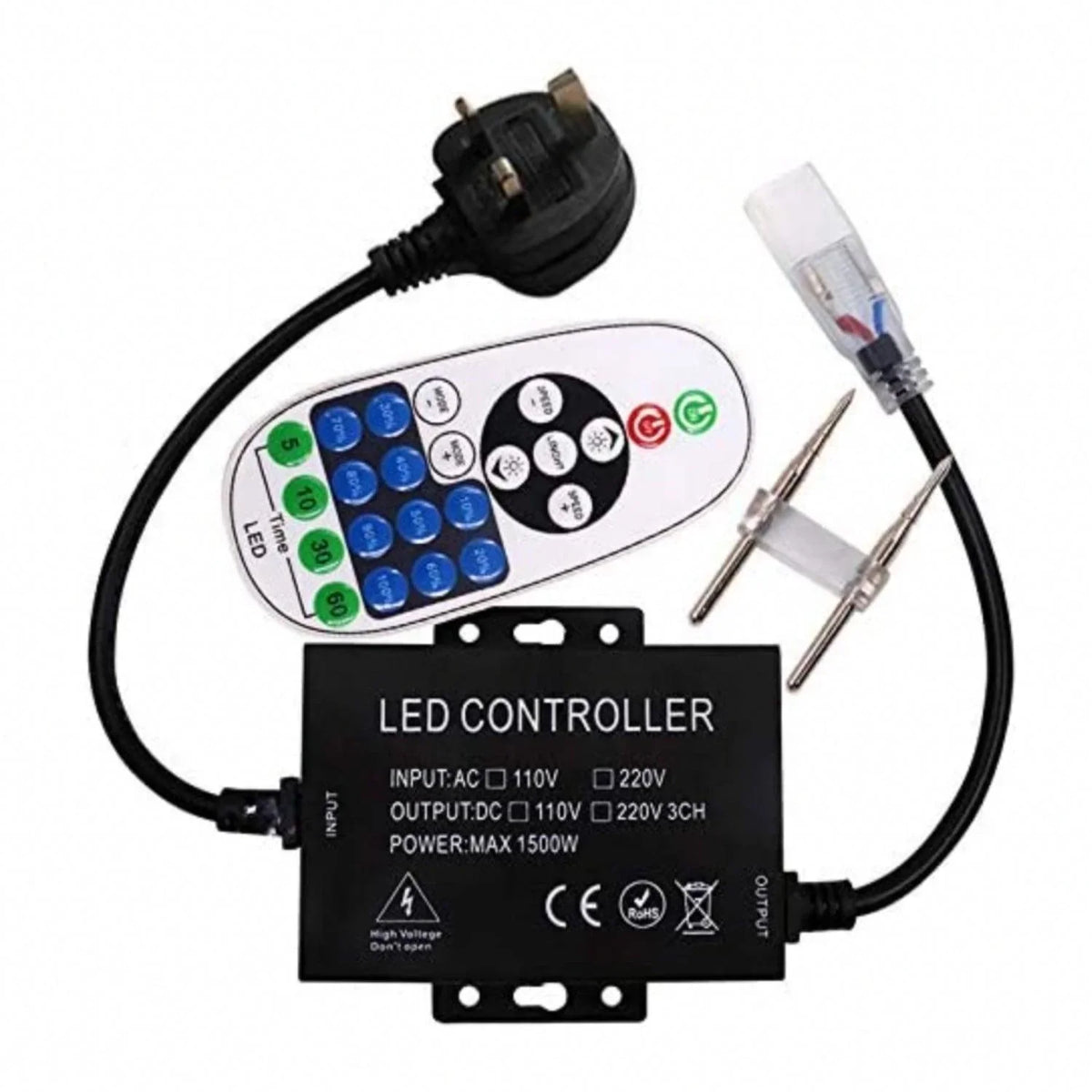 LED Strip 220V 240V SMD 5730 180 LEDs/m 23-Key RF Remote Control 1500W ...