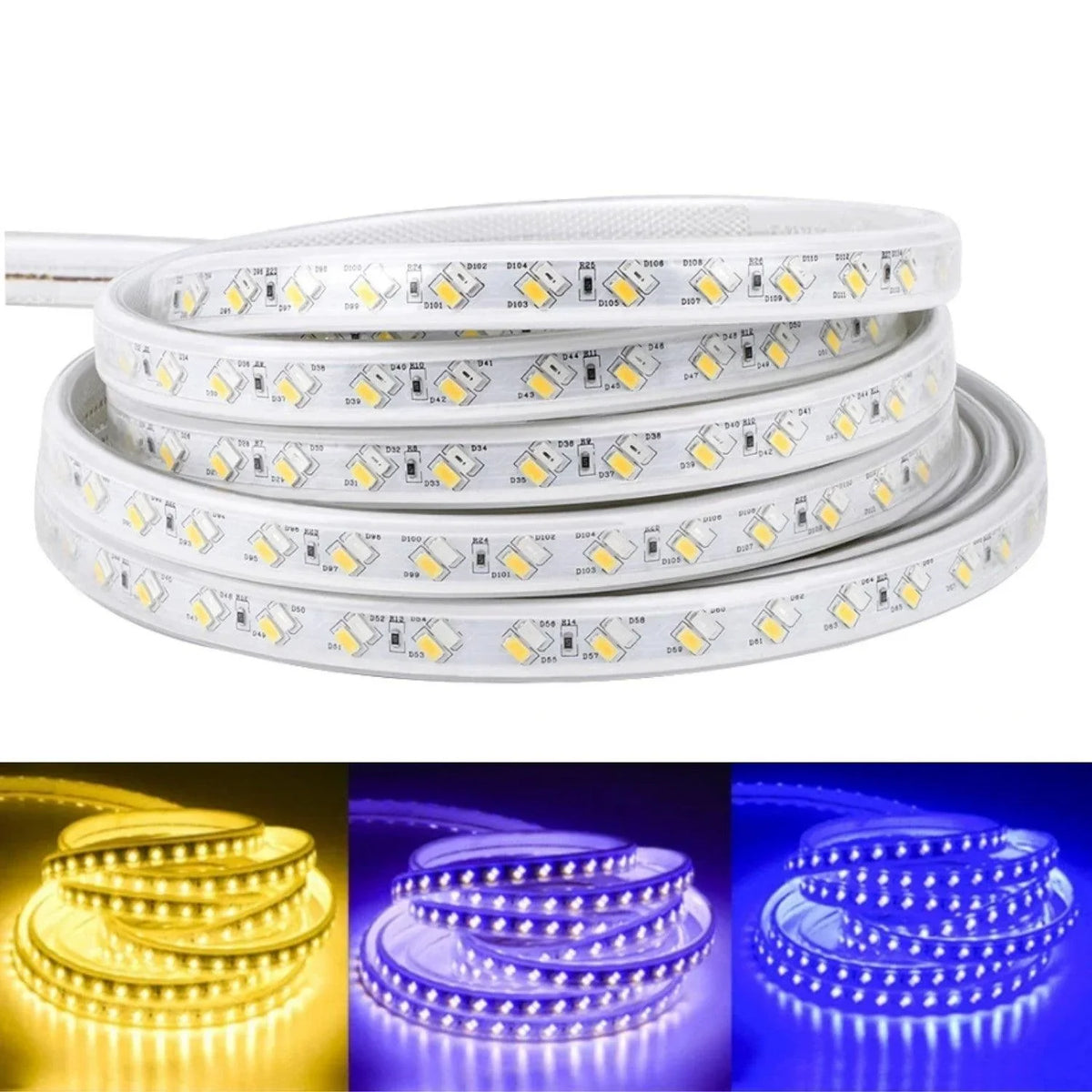 LED Strip Light 220V 240V 5730 Tricolour Warm White, Blue, Purple IP65 ...
